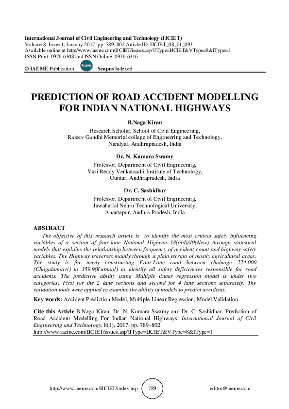 (PDF) PREDICTION OF ROAD ACCID FOR INDIAN ICTION OF ROAD ACCIDENT ...