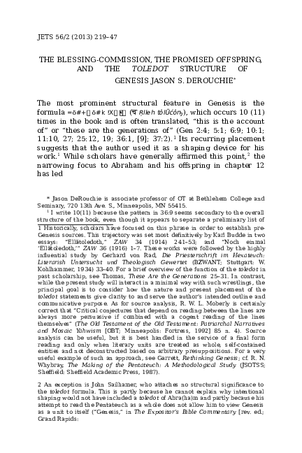 THE BLESSING-COMMISSION, THE PROMISED OFFSPRING, AND THE TOLEDOT ...