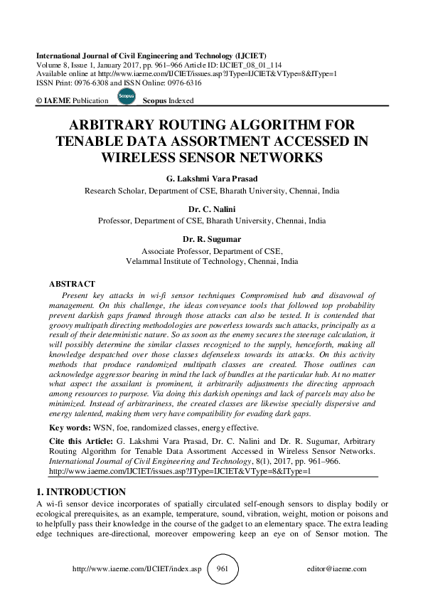 Pdf Arbitrary Routing Algorithm For Tenable Data Assortment Accessed In Wireless Sensor Networks