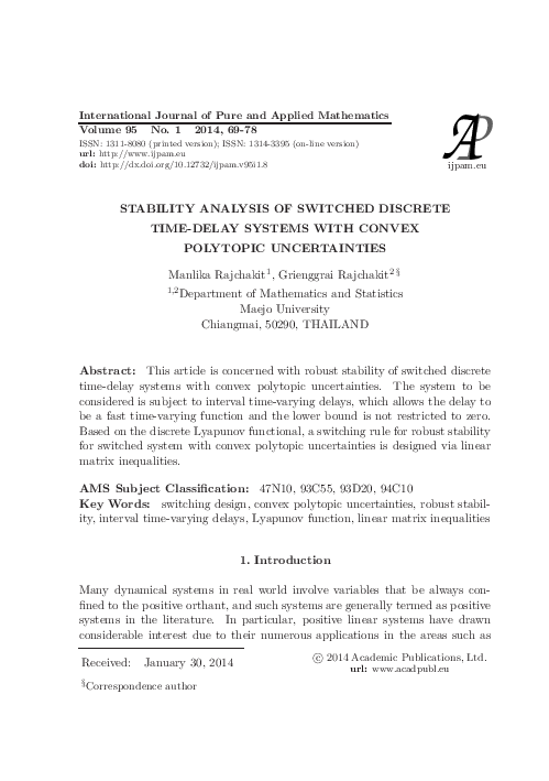 (PDF) Stability analysis of switched discrete time-delay systems with convex polytopic uncertainties