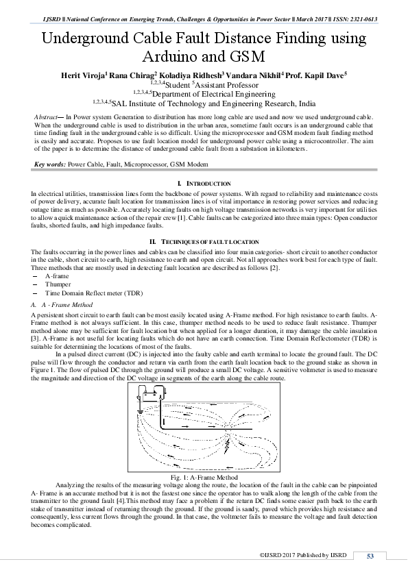 Pdf Underground Cable Fault Distance Finding Using Arduino And Gsm