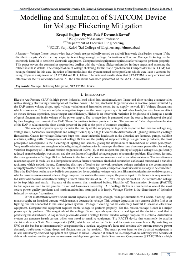 Pdf Modelling And Simulation Of Statcom Device For Voltage Flickering