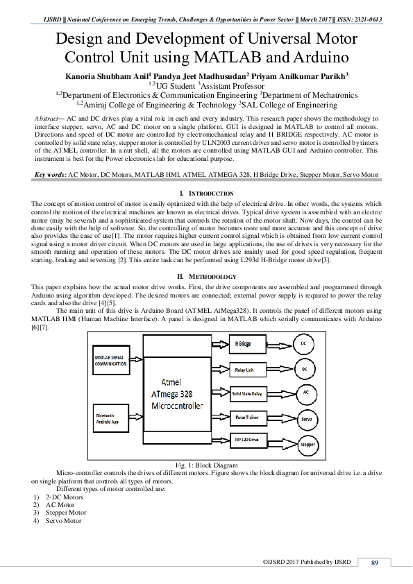 Pdf Design And Development Of Universal Motor Control Unit Using Matlab And Arduino