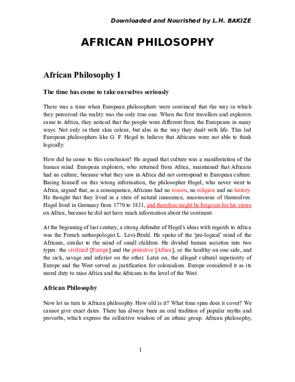 (DOC) AFRICAN PHILOSOPHY African Philosophy I