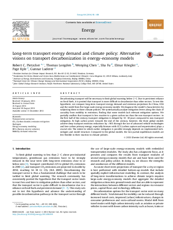 (PDF) Long-term transport energy demand and climate policy: Alternative ...