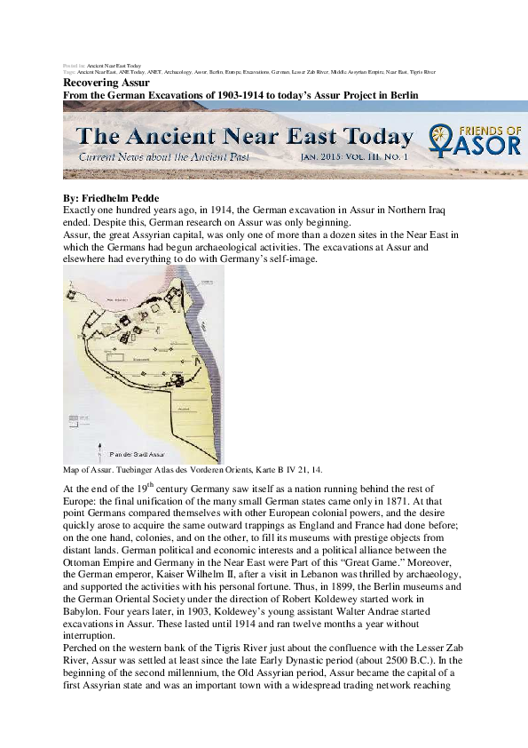 (PDF) Recovering Assur. From the German Excavations of 1903-1914 to ...