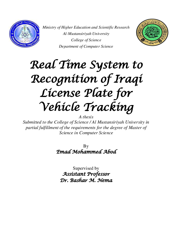 Pdf Real Time System To Recognition Of Iraqi License Plate For Vehicle Tracking