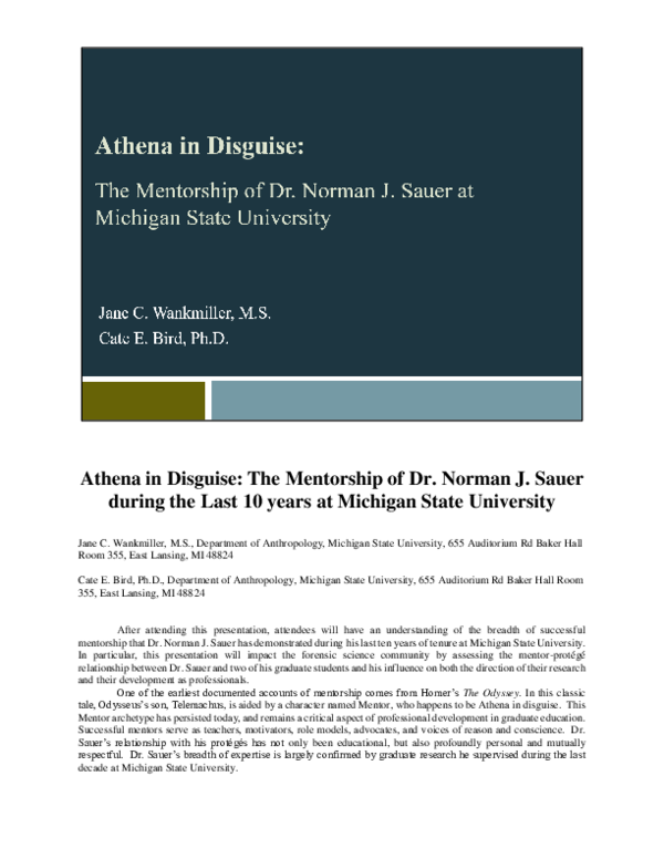(PDF) Athena in Disguise: The Mentorship of Dr. Norman J. Sauer during ...