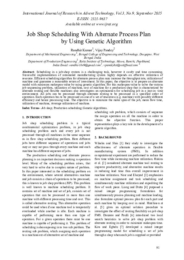(PDF) Job Shop Scheduling With Alternate Process Plan by Using Genetic ...