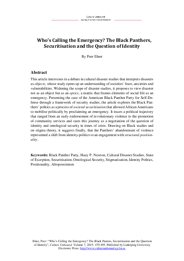 (PDF) Who's Calling the Emergency? The Black Panthers, Securitisation ...