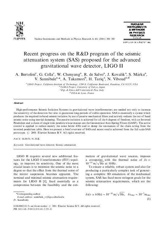 Pdf Recent Progress On The Randd Program Of The Seismic Attenuation System Sas Proposed For