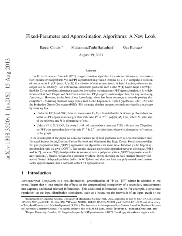 (PDF) Fixed-Parameter and Approximation Algorithms: A New Look