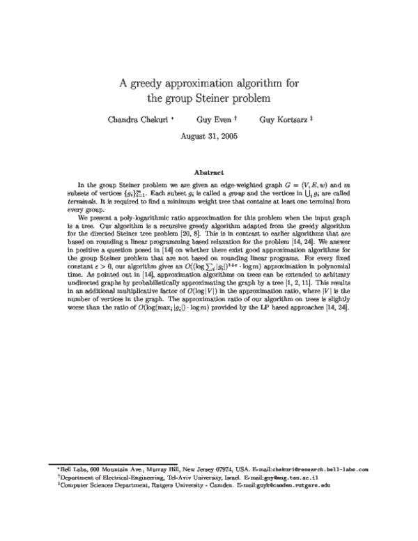 Pdf A Greedy Approximation Algorithm For The Group Steiner Problem