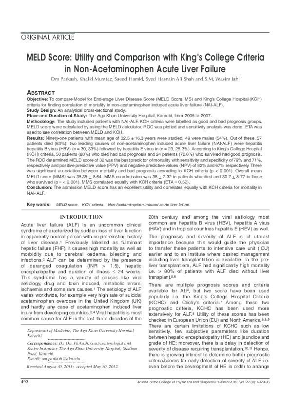 (PDF) MELD score: utility and comparison with King's College criteria ...
