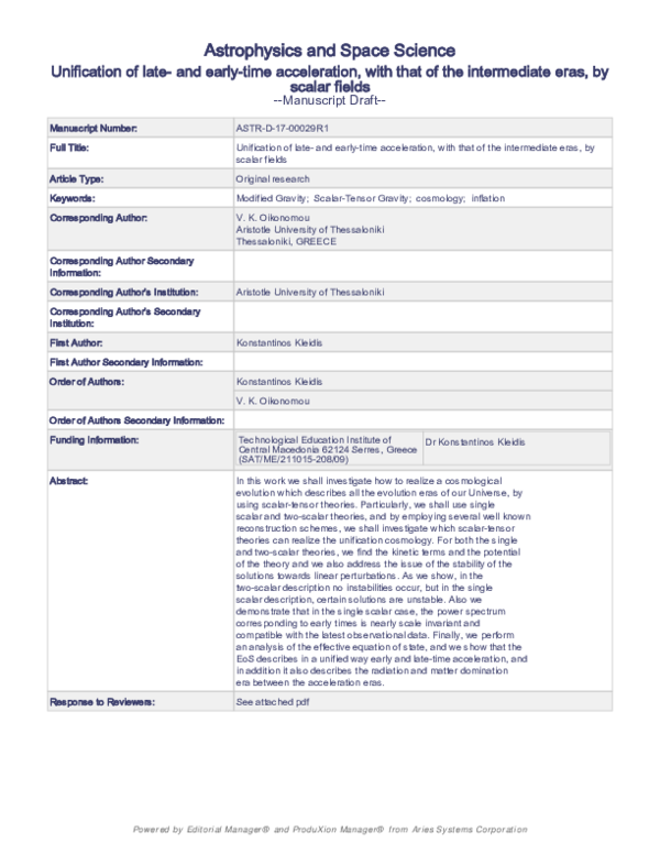 (PDF) Unification of late- and early-time acceleration, with that of the intermediate eras, by ...
