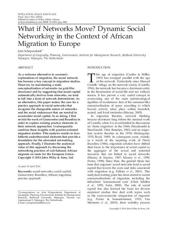 (PDF) What If Networks Move? Dynamic Social Networking in the Context ...