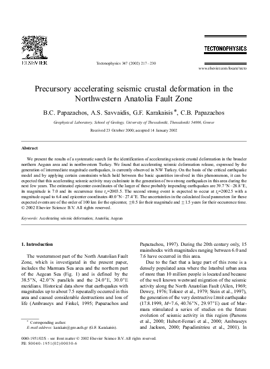 Pdf Precursory Accelerating Seismic Crustal Deformation In The
