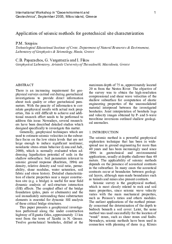Pdf Application Of Modern Seismic Methods For Geotechnical Site Characterization