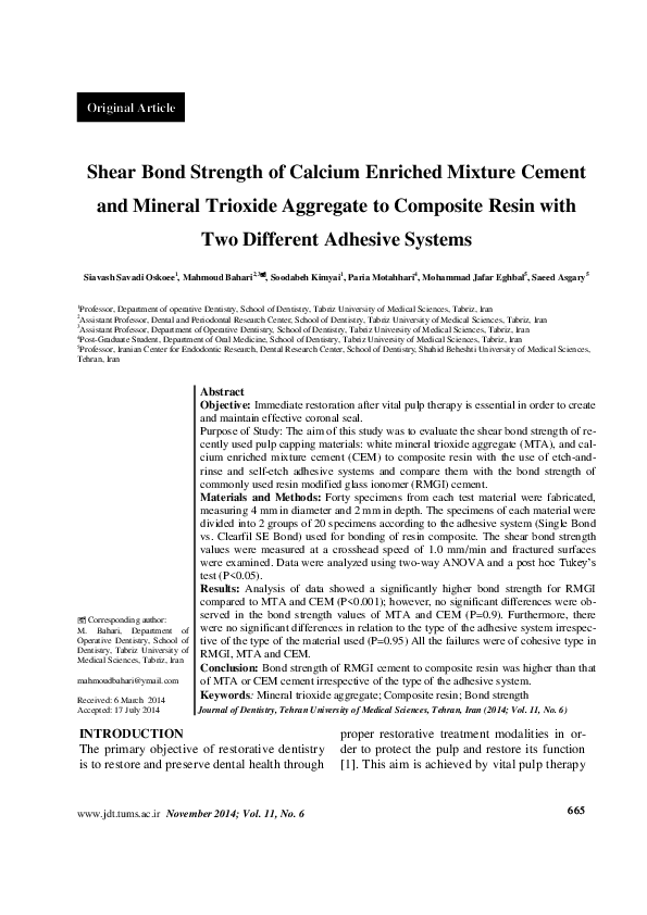 (PDF) Shear Bond Strength of Calcium Enriched Mixture Cement and ...
