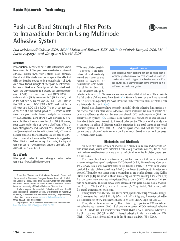 (PDF) Push-out Bond Strength of Fiber Posts to Intraradicular Dentin ...