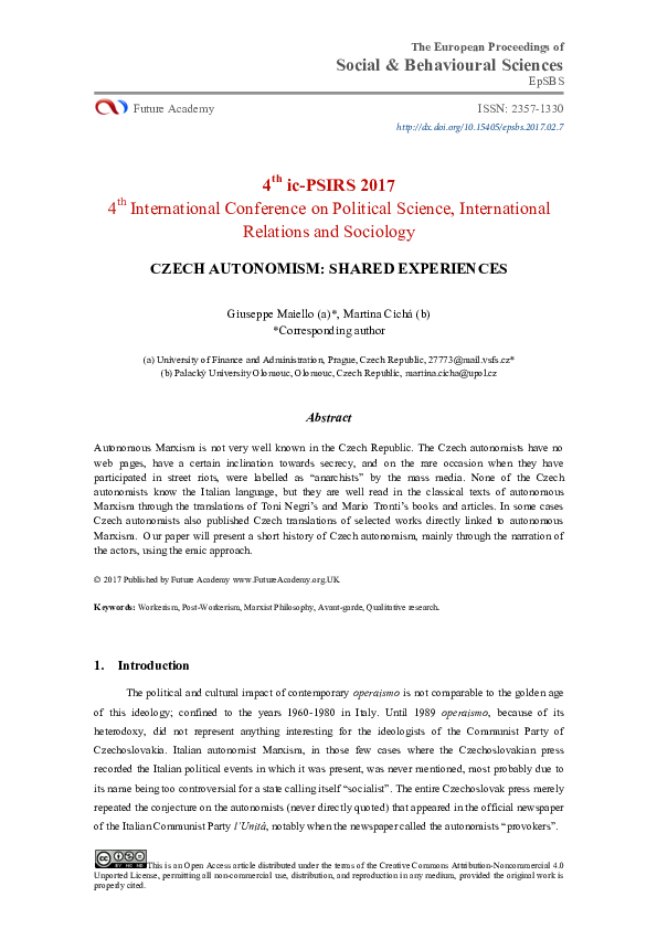 (PDF) Czech Autonomism: Shared Experiences