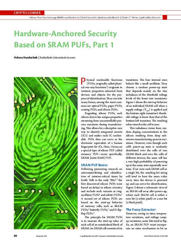 Pdf Hardware Anchored Security Based On Sram Pufs Part 1 