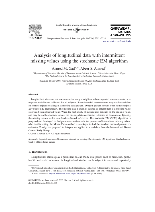(PDF) Analysis of longitudinal data with intermittent missing values using the stochastic EM ...
