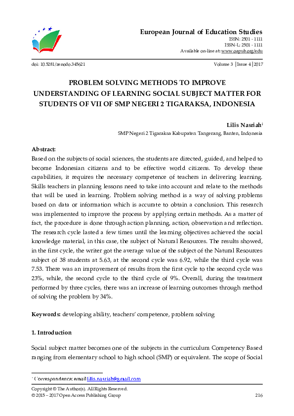 (PDF) PROBLEM SOLVING METHODS TO IMPROVE UNDERSTANDING OF LEARNING ...