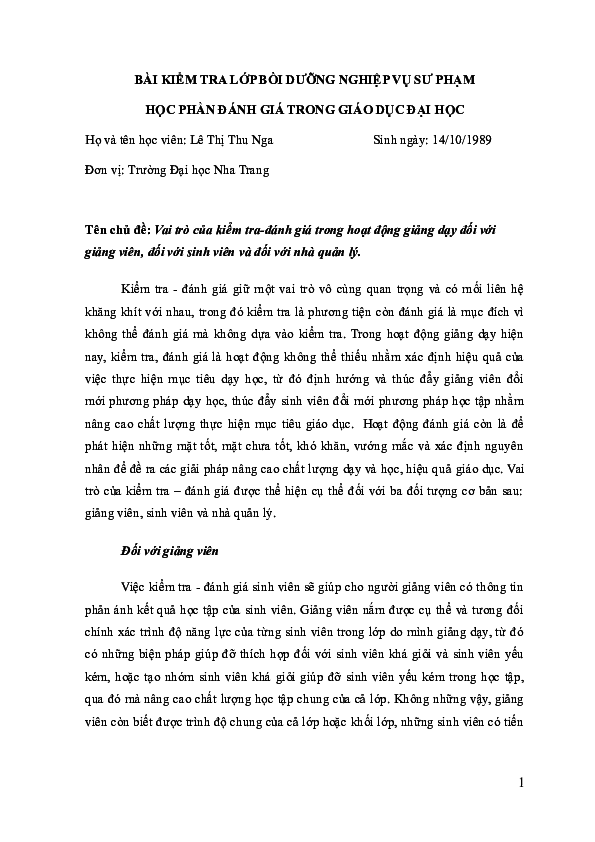 (DOC) BÀI KI M TRA L P B I D NG NGHI P V S PH M Tên ch đ