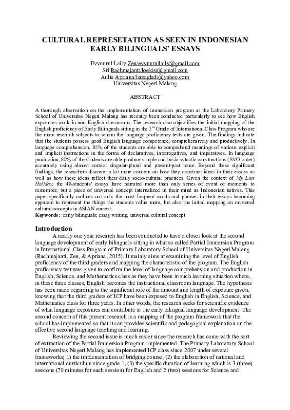 (DOC) Cultural Representation as Seen in Indonesian Early Bilinguals ...