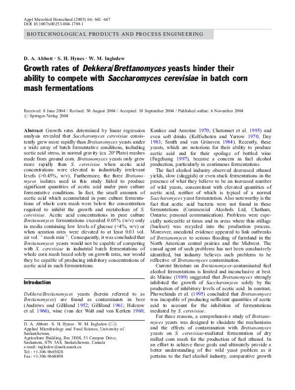 (PDF) Growth rates of Dekkera/Brettanomyces yeasts hinder their ability ...