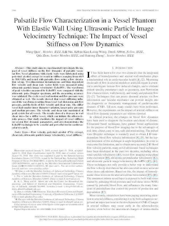 (PDF) Pulsatile Flow Characterization in A Vessel Phantom With Elastic ...