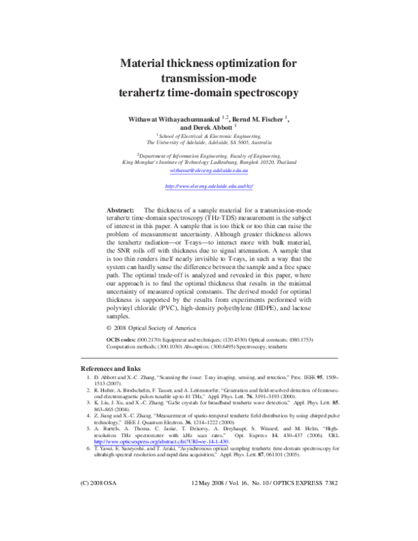 (PDF) Material thickness optimization for transmission-mode terahertz ...