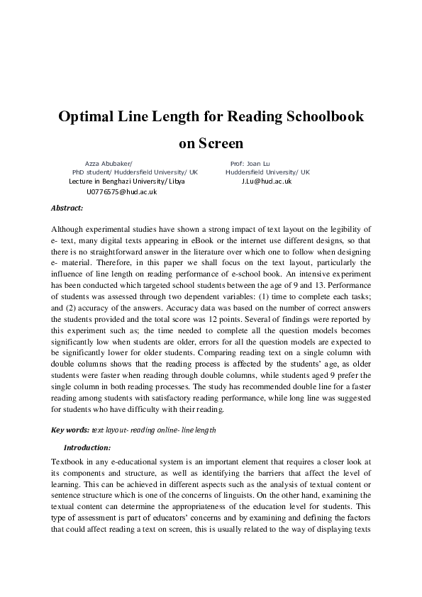 (PDF) Optimal Line Length for Reading Schoolbook on Screen