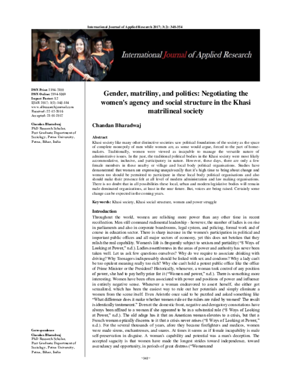 (PDF) Gender, matriliny, and politics: Negotiating the women's agency ...
