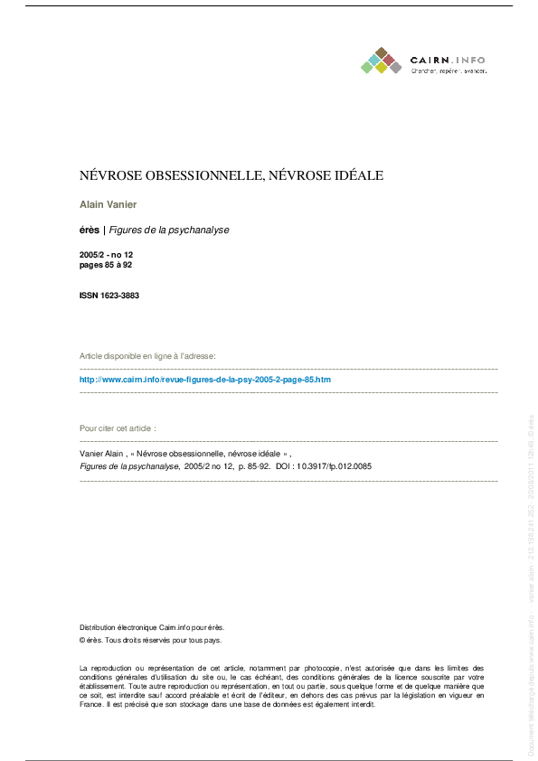 (PDF) Névrose Obsessionnelle, Névrose Idéale