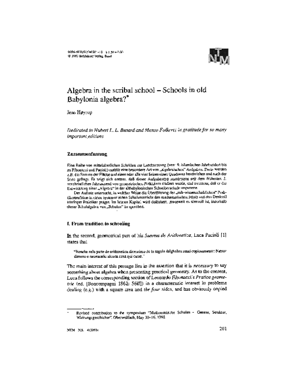 (PDF) Algebra in the scribal school Schools in old Babylonia algebra?