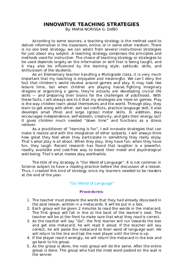 (DOC) InnovativE TEaching StratEgiEs