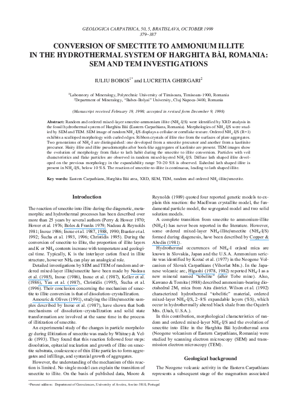 Pdf Conversion Of Smectite To Ammonium Illite In The Hydrothermal