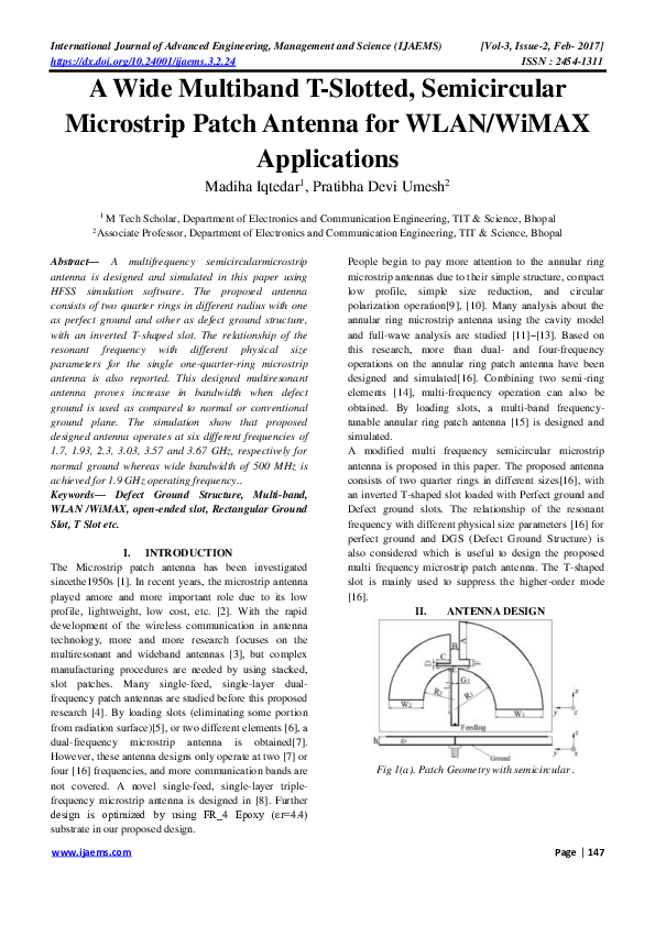 (PDF) A Wide Multiband T-Slotted, Semicircular Microstrip Patch Antenna for WLAN/WiMAX Applications