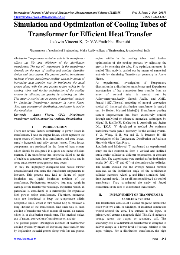 (PDF) Simulation and Optimization of Cooling Tubes of Transformer for ...