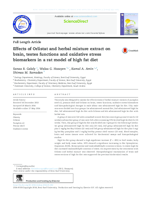 (PDF) Effects of Orlistat and herbal mixture extract on brain, testes ...