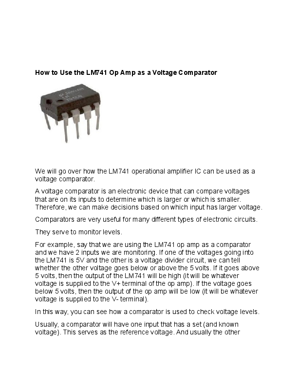(DOC) How to Use the LM741 Op Amp as a Voltage Comparator