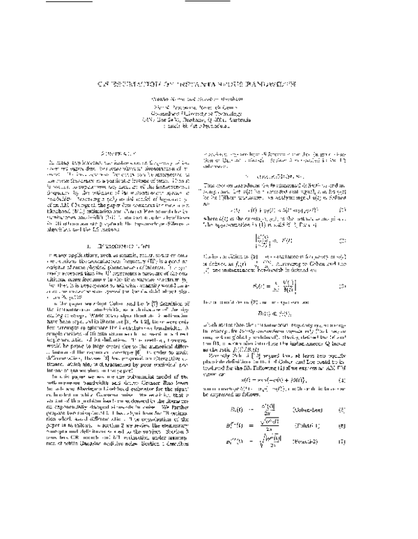 (PDF) On estimation of instantaneous bandwidth