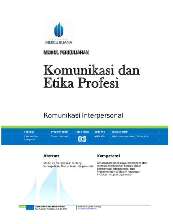 (PDF) Komunikasi dan Etika Profesi Pusat Bahan Ajar dan eLearning Fakultas Program Studi Tatap ...