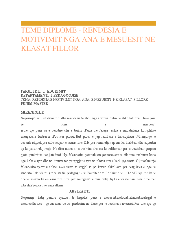 (DOC) TEME DIPLOME -RENDESIA E MOTIVIMIT NGA ANA E MESUESIT NE KLASAT ...