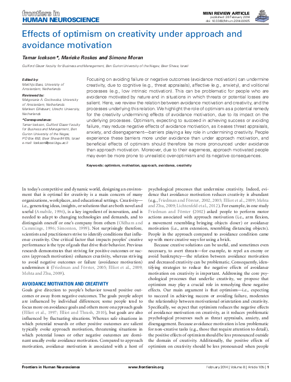 (PDF) HUMAN NEUROSCIENCE MINI REVIEW ARTICLE Effects of optimism on ...