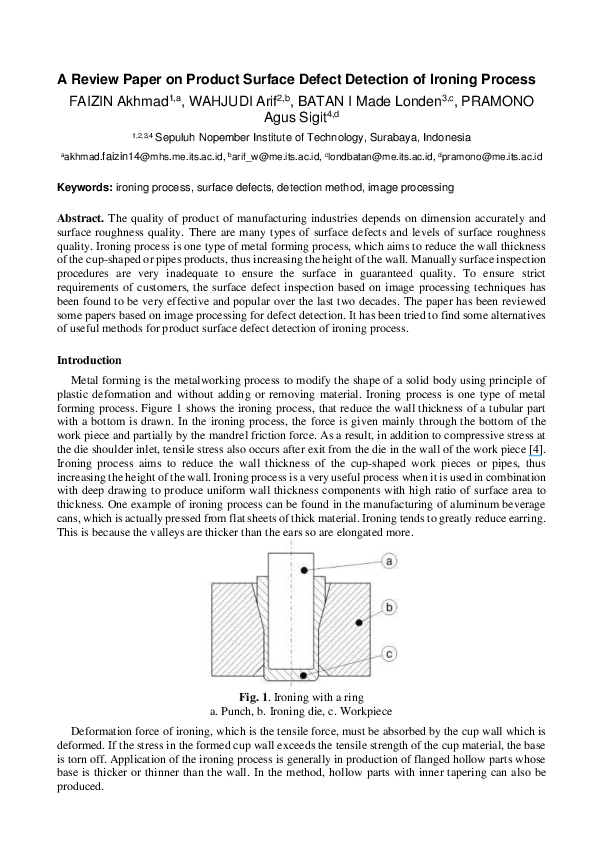 (PDF) A Review Paper on Product Surface Defect Detection of Ironing Process