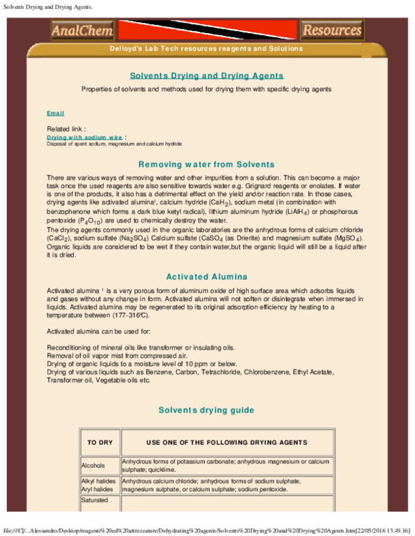 (PDF) Solvents Drying and Drying Agents. Solvents Drying and Drying ...