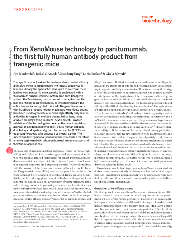 (PDF) From XenoMouse technology to panitumumab, the first fully human ...